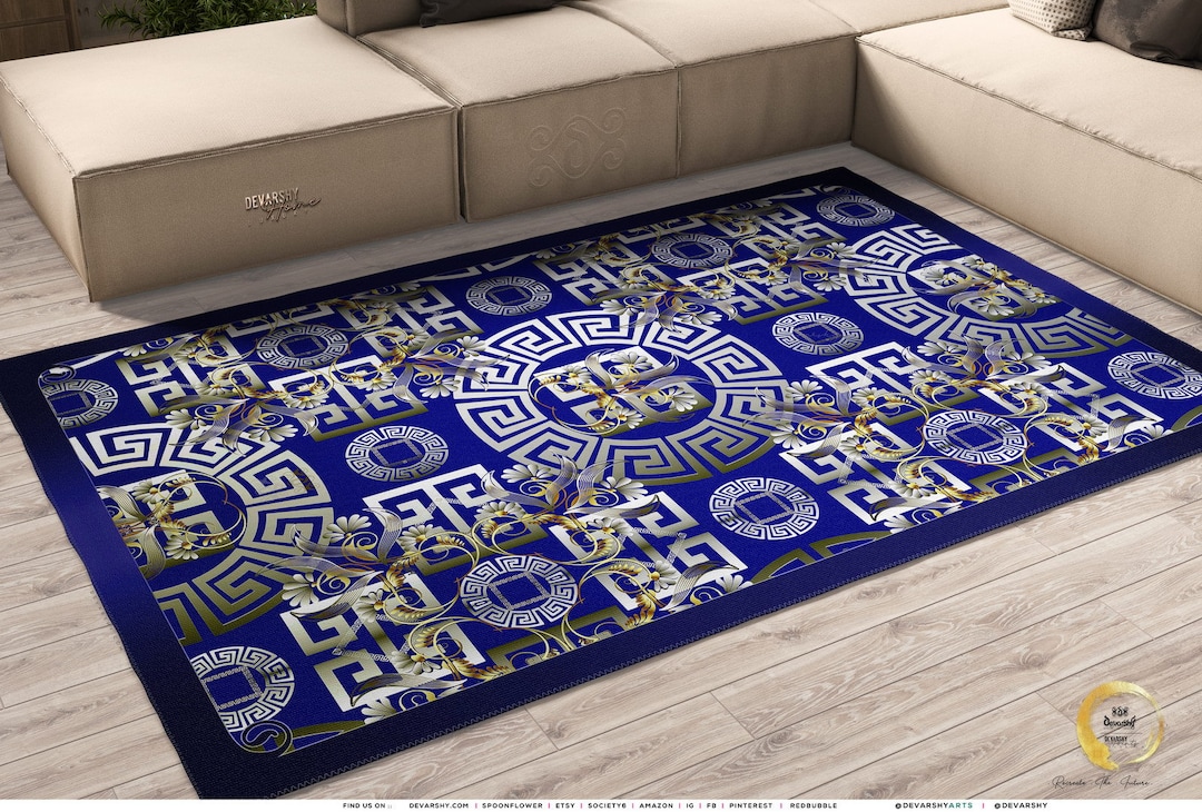 Rococo Royal Blue Designer Area Rug Chenille Rugs in 3 Sizes - Etsy