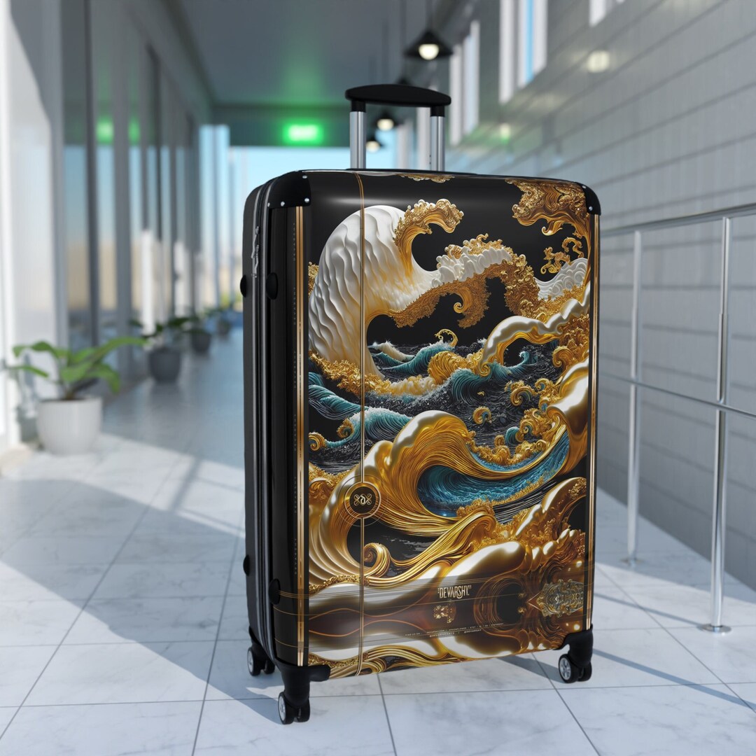 Golden Waves Suitcase Carry-on Suitcase Decorative Luggage Luxury Hard ...
