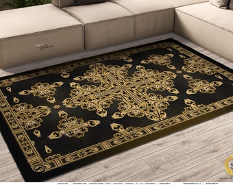 Gold Black Area Rug | Etsy