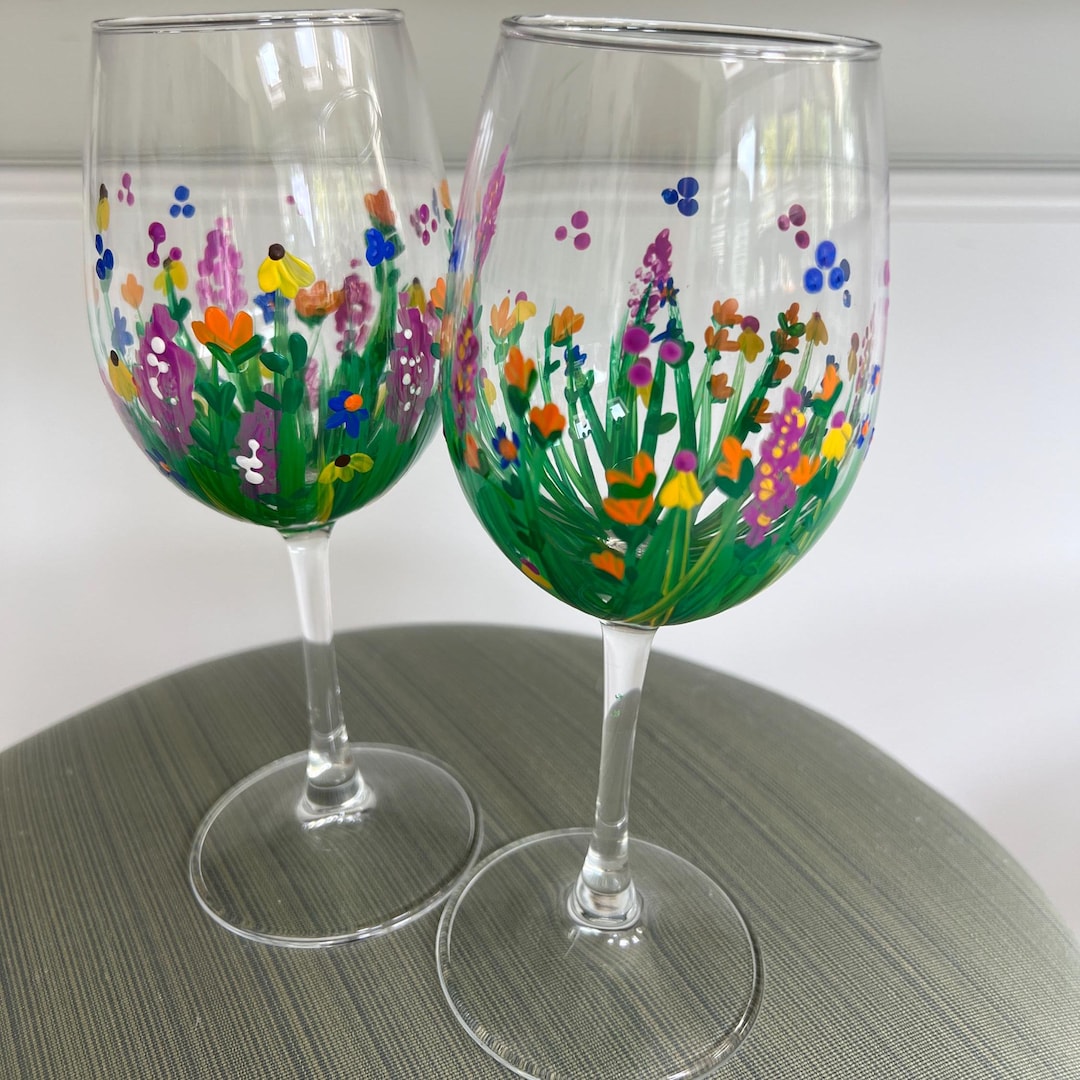 Hand Painted Flowers Wine Glasses||painted Wine Glasses With Stem and ...