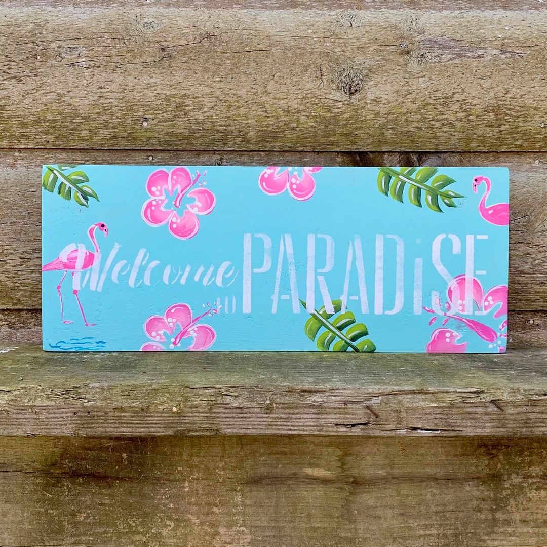 Beach Rustic Wood Paradise Beach Signflamingo Beach - Etsy