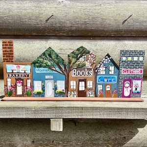 Hand Painted Wood Village Shelf Sitter: Small Town Spring Home Decor - Etsy