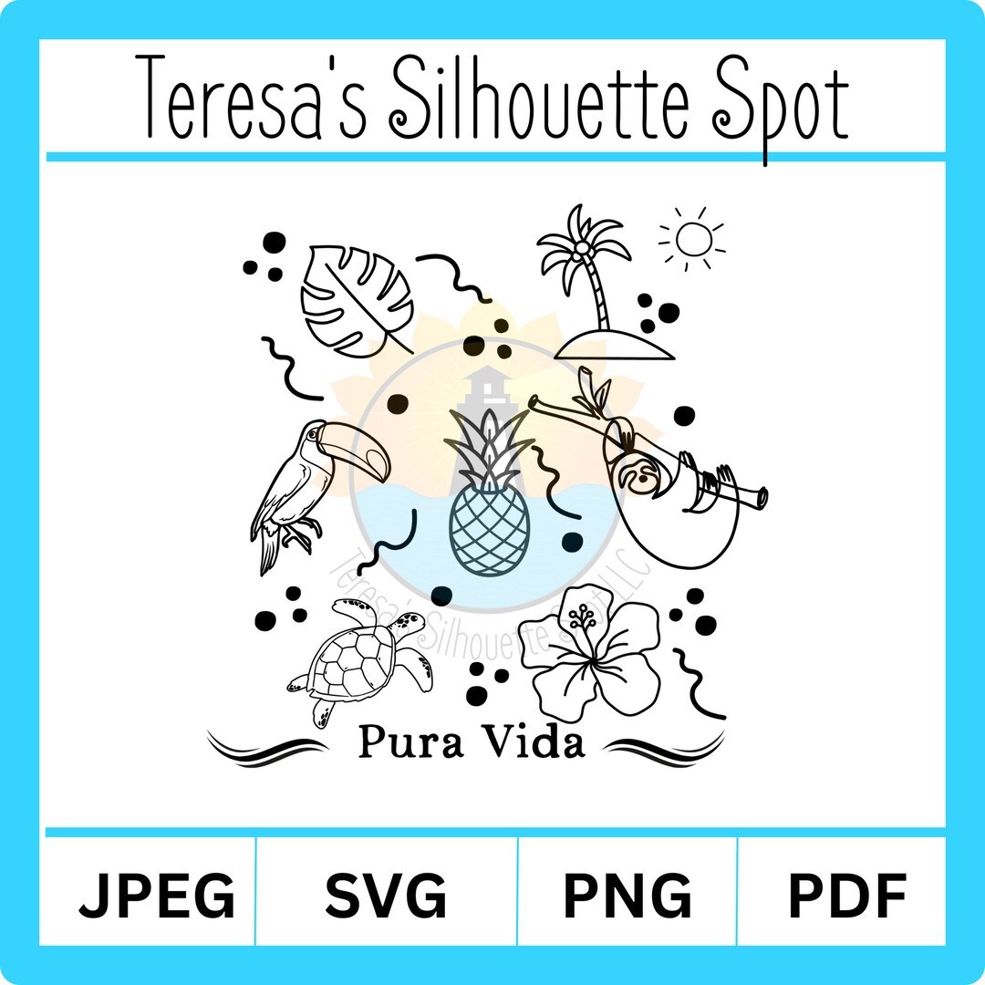 Costa Rica Pura Vida SVG: Sloth, Toucan, Turtle Design (digital ...