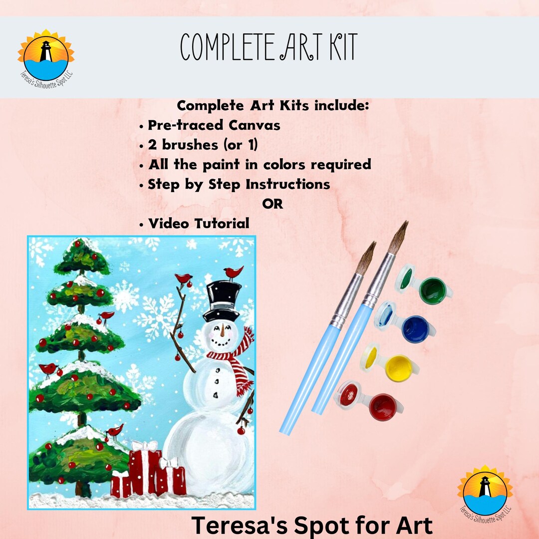 Snowman Painting Art Kit: DIY Canvas, Brushes & Video Tutorial - Etsy