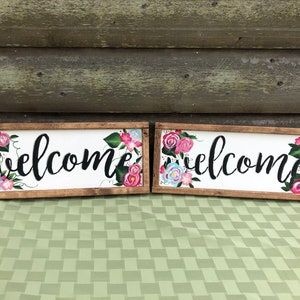 Welcome Rustic Framed Sign With Hand Painted Florals - Etsy
