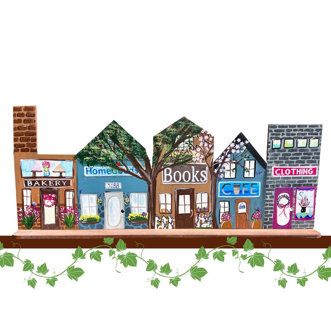 Hand Painted Wood Village Shelf Sitter: Small Town Spring Home Decor - Etsy
