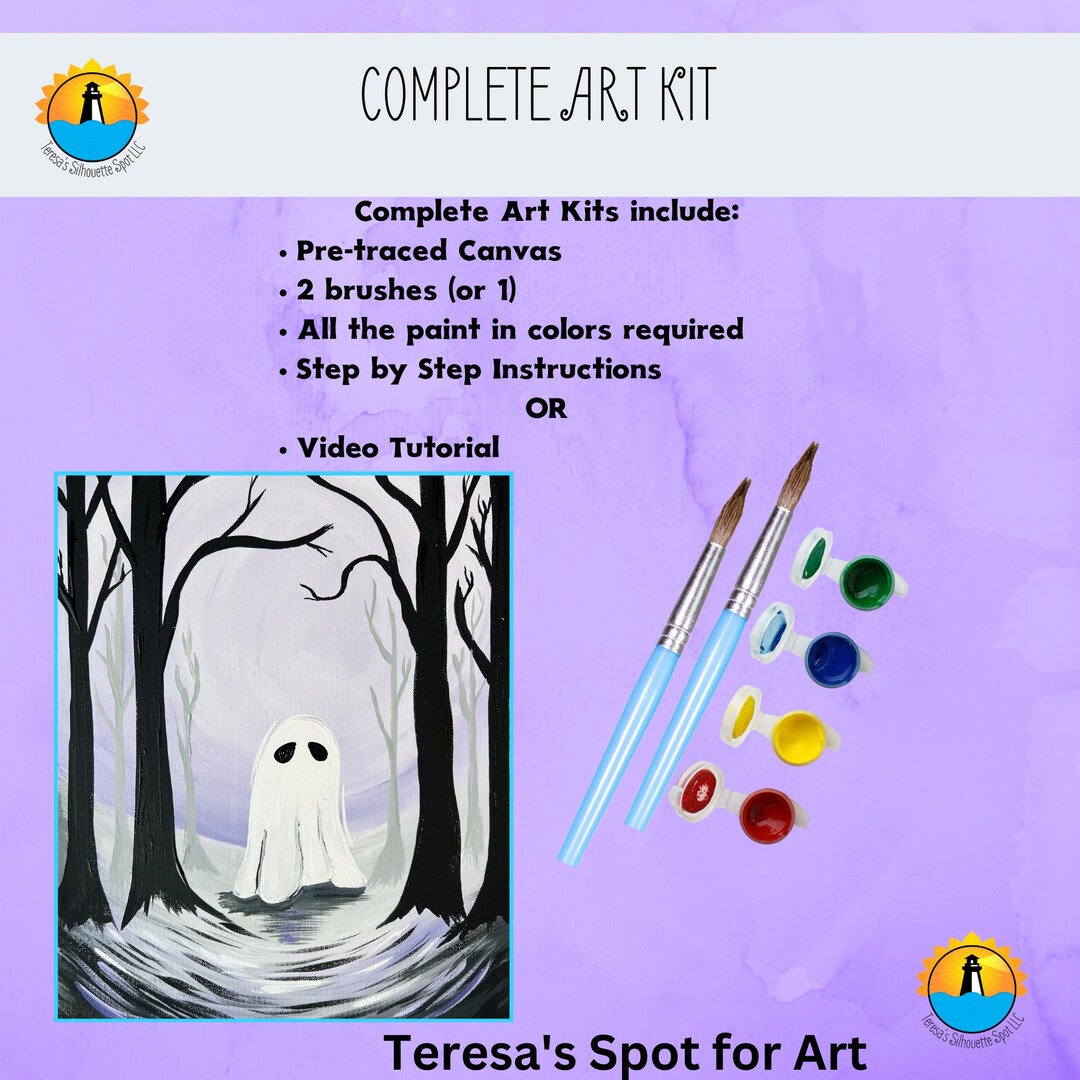 Halloween Ghost Painting Art Kit: DIY Canvas Tutorial - Etsy