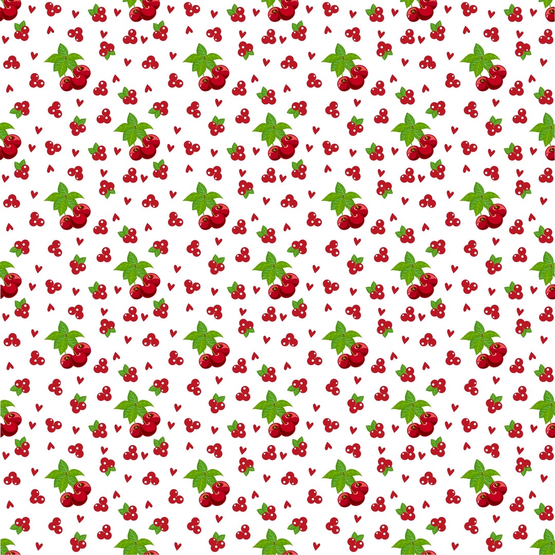 Cherry & Hearts Seamless Pattern: Craft Paper Fabric (digital Download ...