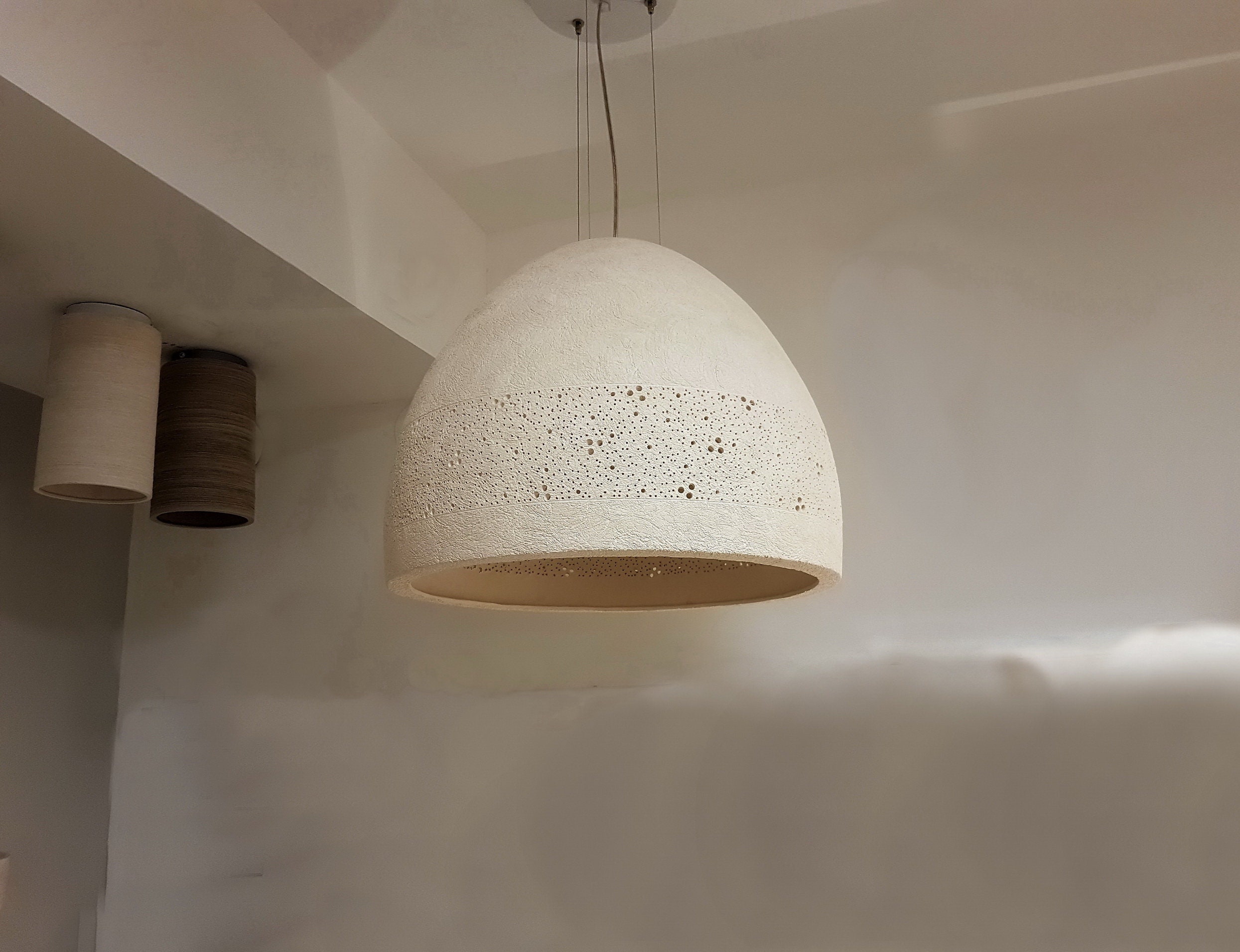 Pendant lightHanging lightCeramic off white lampshadeDining | Etsy