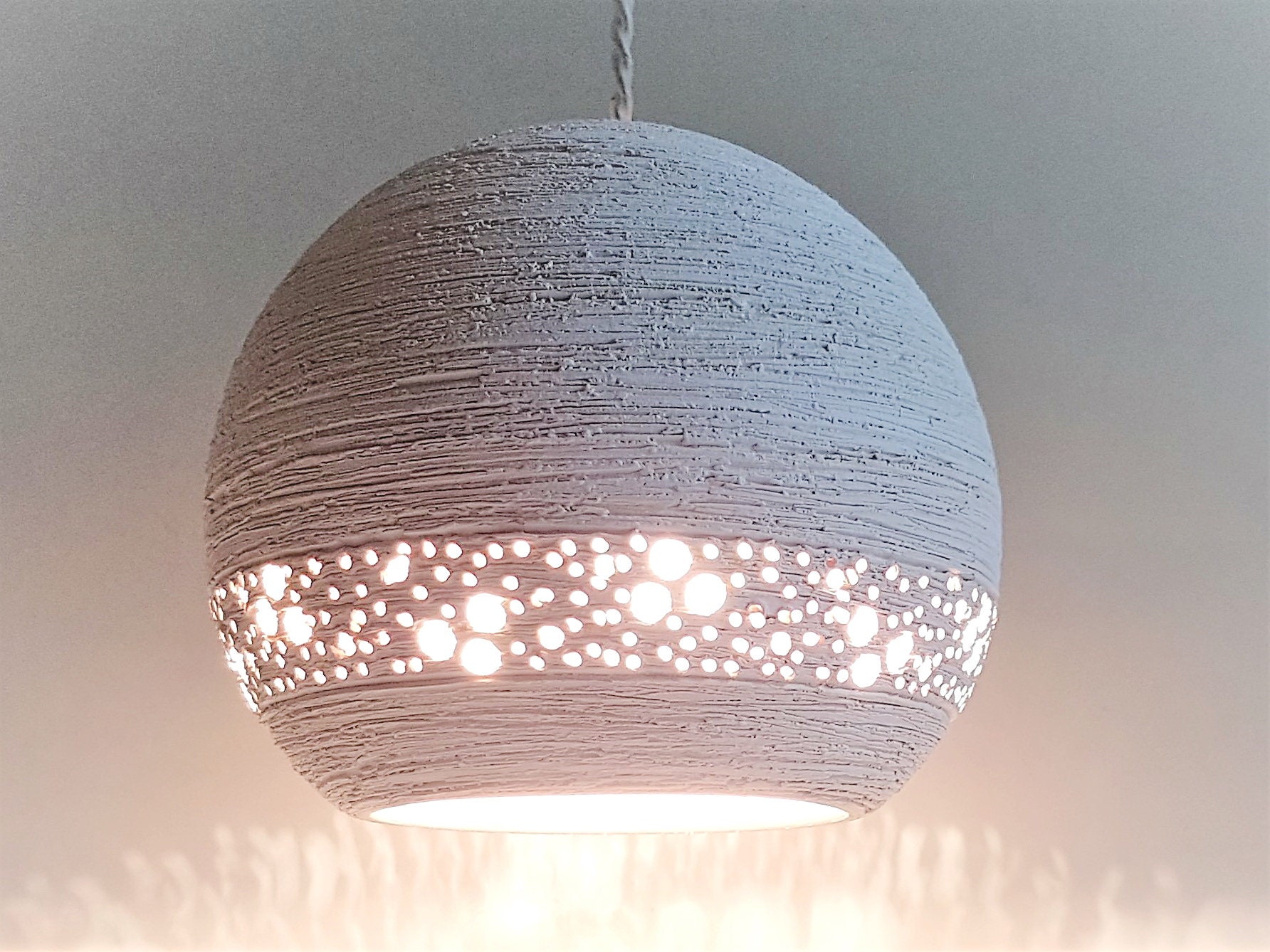Handmade Ceramic Pendant Light: Carved Off-white Lampshade, Set of 3 - Etsy