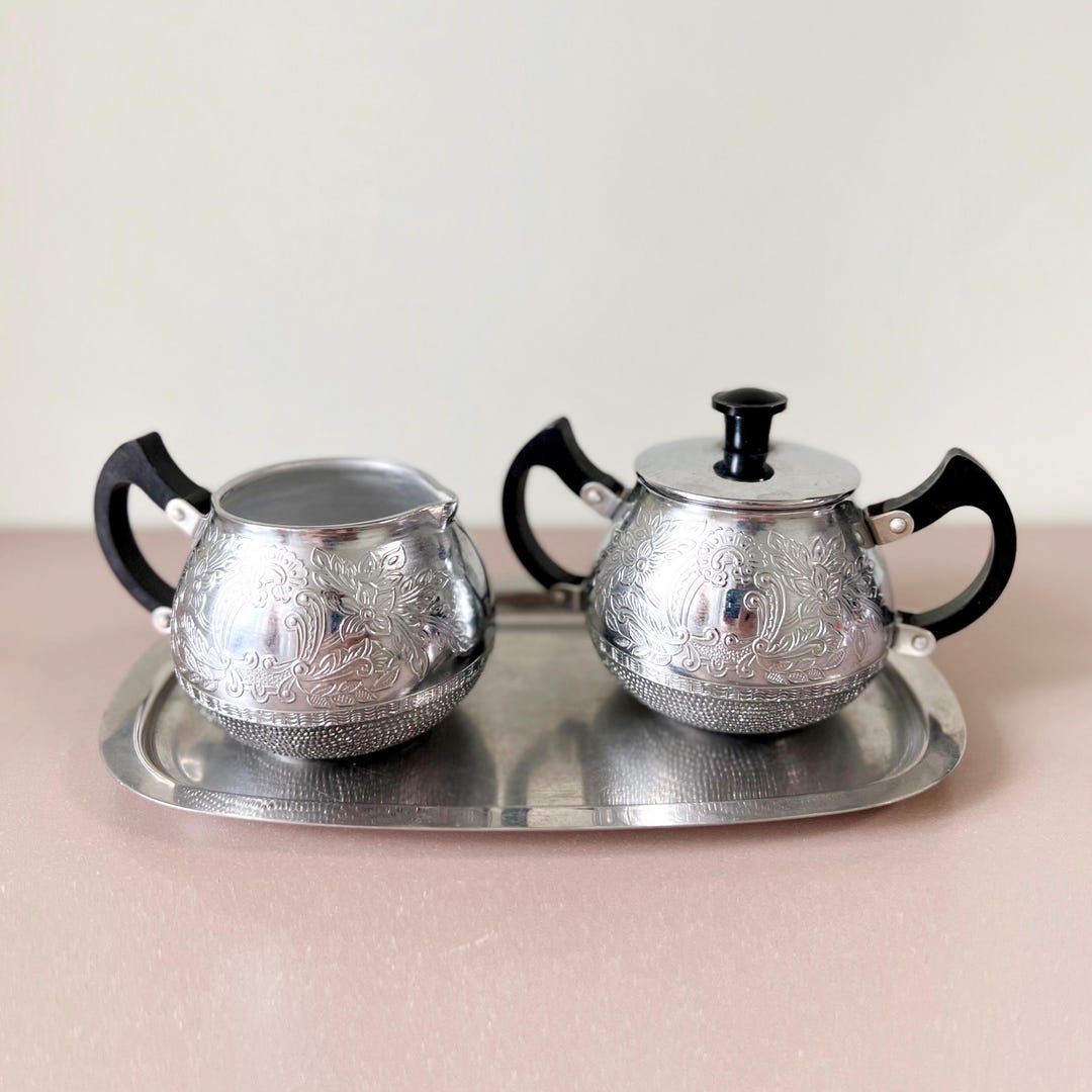Melchior Filigree Tea Service Set With Tray, Creamer & Sugar Bowl ...