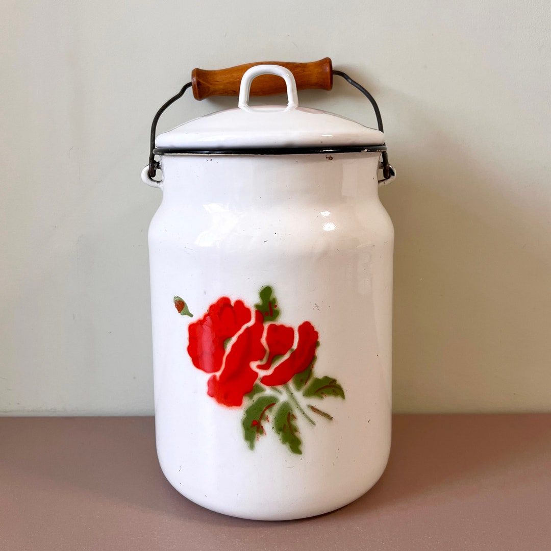 Enamel Milk Canister Vintage Bidon Socialist Red Rose Art French Style ...