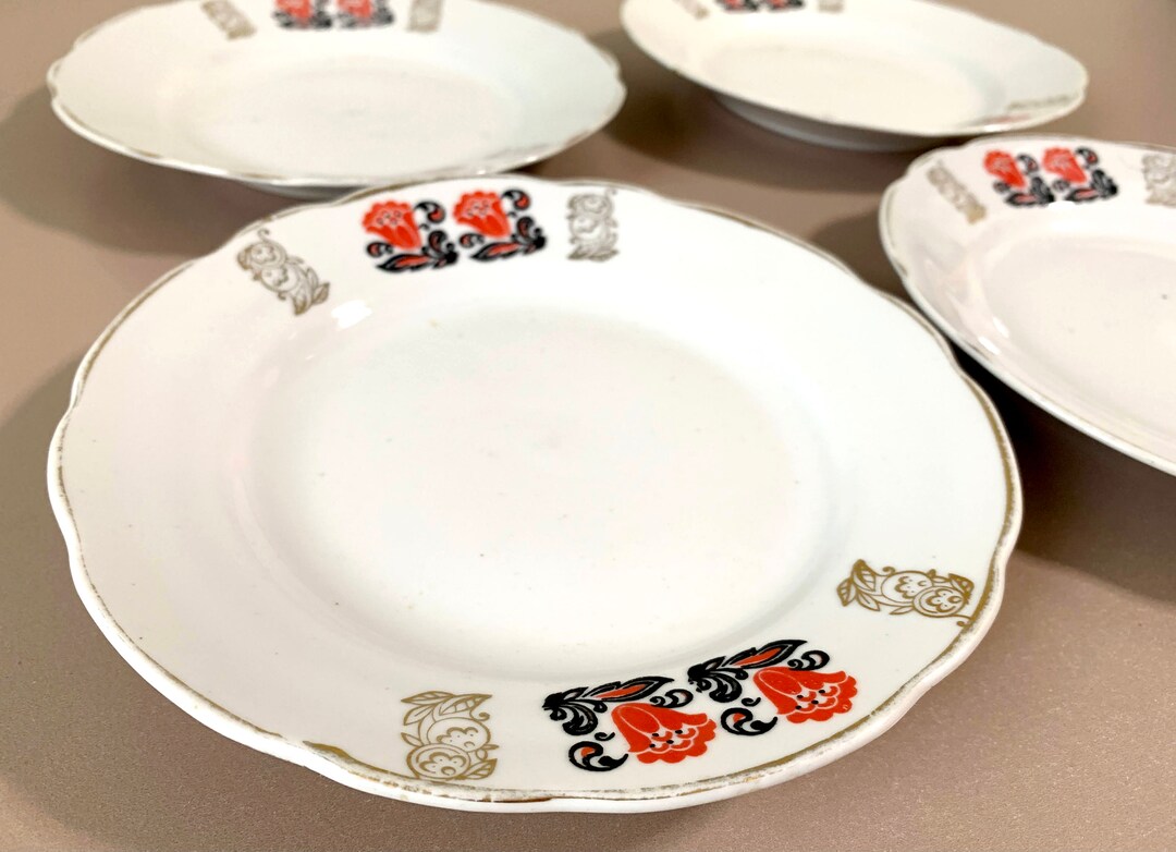Vintage Porcelain Soviet USSR Dessert Plates, Set of 4 Korosten Gilded ...