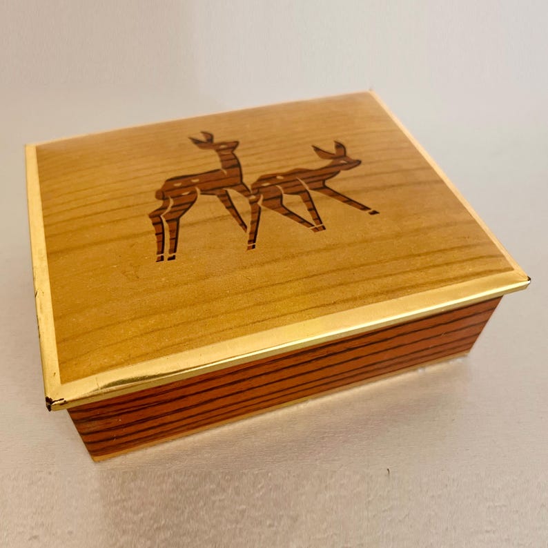 Vintage 1970s Czechoslovakian Gold Tin Box With Fawn Deer Graphic Retro ...