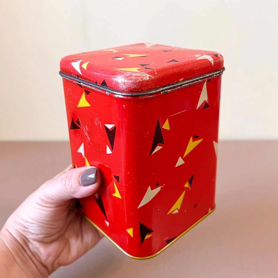 Vintage Soviet Tin Canister Red Metal Kitchen Box 1970s Baltic Decor ...