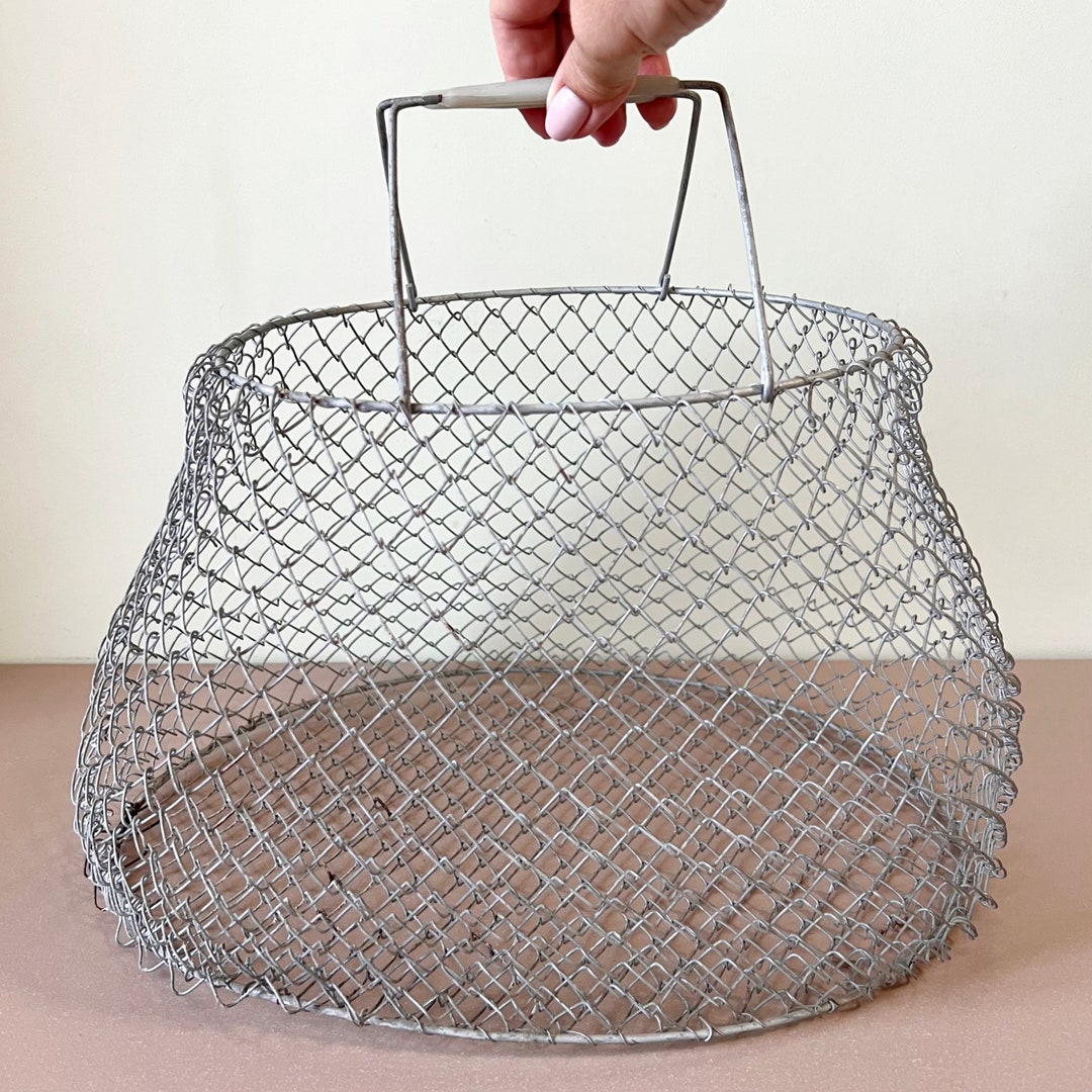 Rustic Metal Wire Mesh Fishing Basket Soviet Vintage Industrial Storage ...
