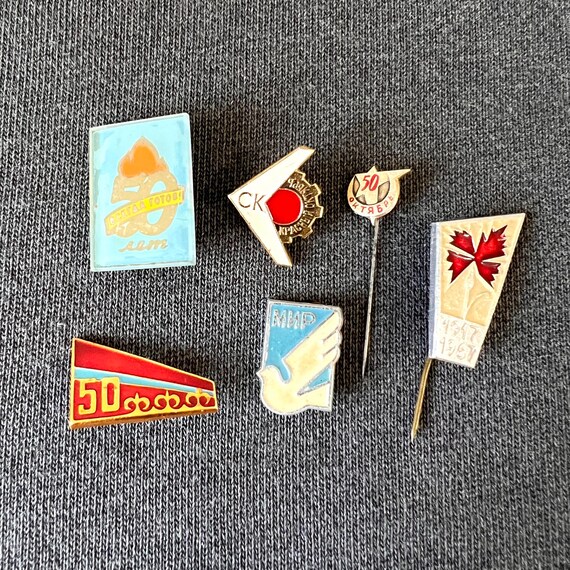 Set of 6 Soviet Communist Labor Enamel Pins Badges US… - Gem