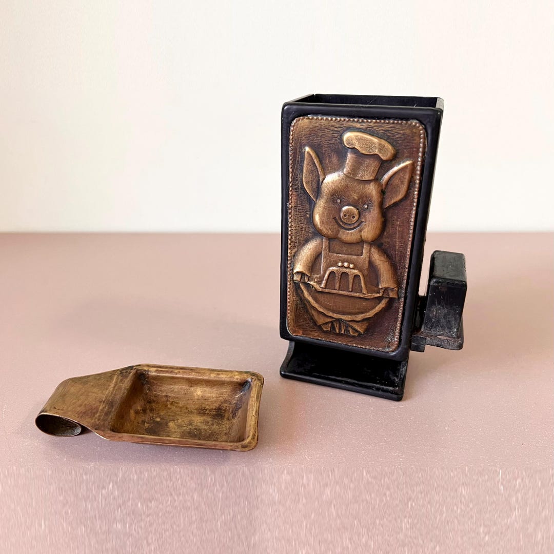Pig With Cake Match Dispenser Soviet Vintage Brass & Plastic Matchbox ...
