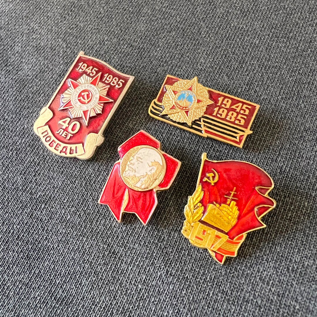 4x Soviet Communist Patriotic Enamel Badges USSR Lapel Pins World War 2 ...