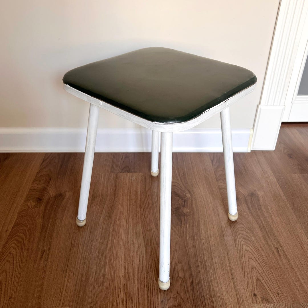 Vintage Soviet Stool Taboret 1970s Green Leatherette Seat, Metal Legs ...
