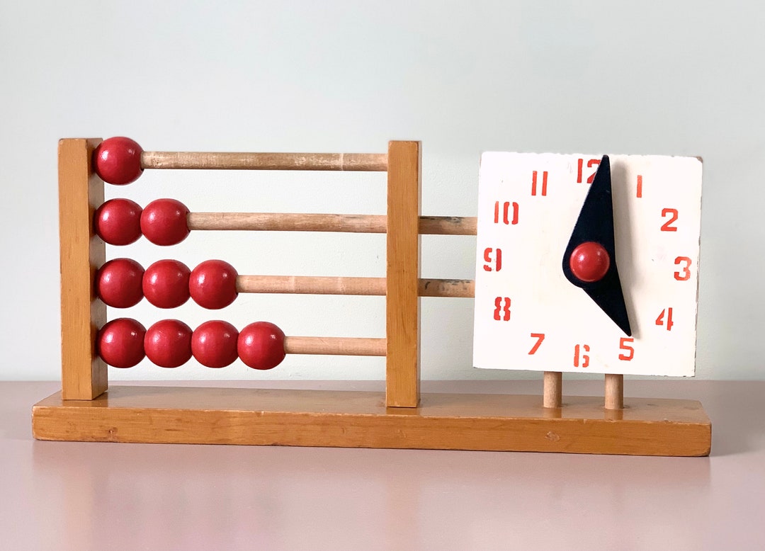 Wooden Children's Learning Abacus Clock: Vintage 1970 Soviet Ukraine ...
