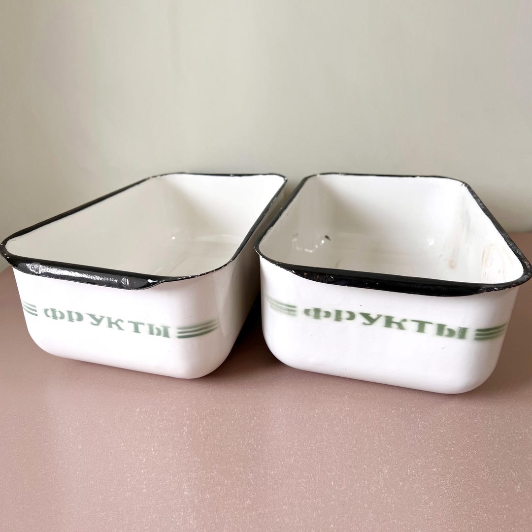 Vintage Soviet Enamelware Refrigerator Trays Set of 2 1960s White With ...