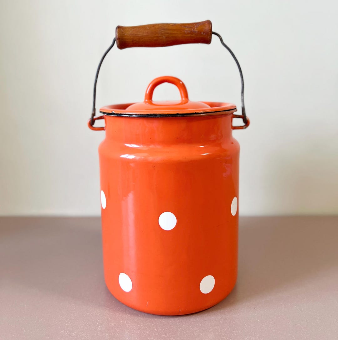 Vintage Soviet Enamel Milk Can 1970s Orange Polka Dot Metal Jug Rustic ...