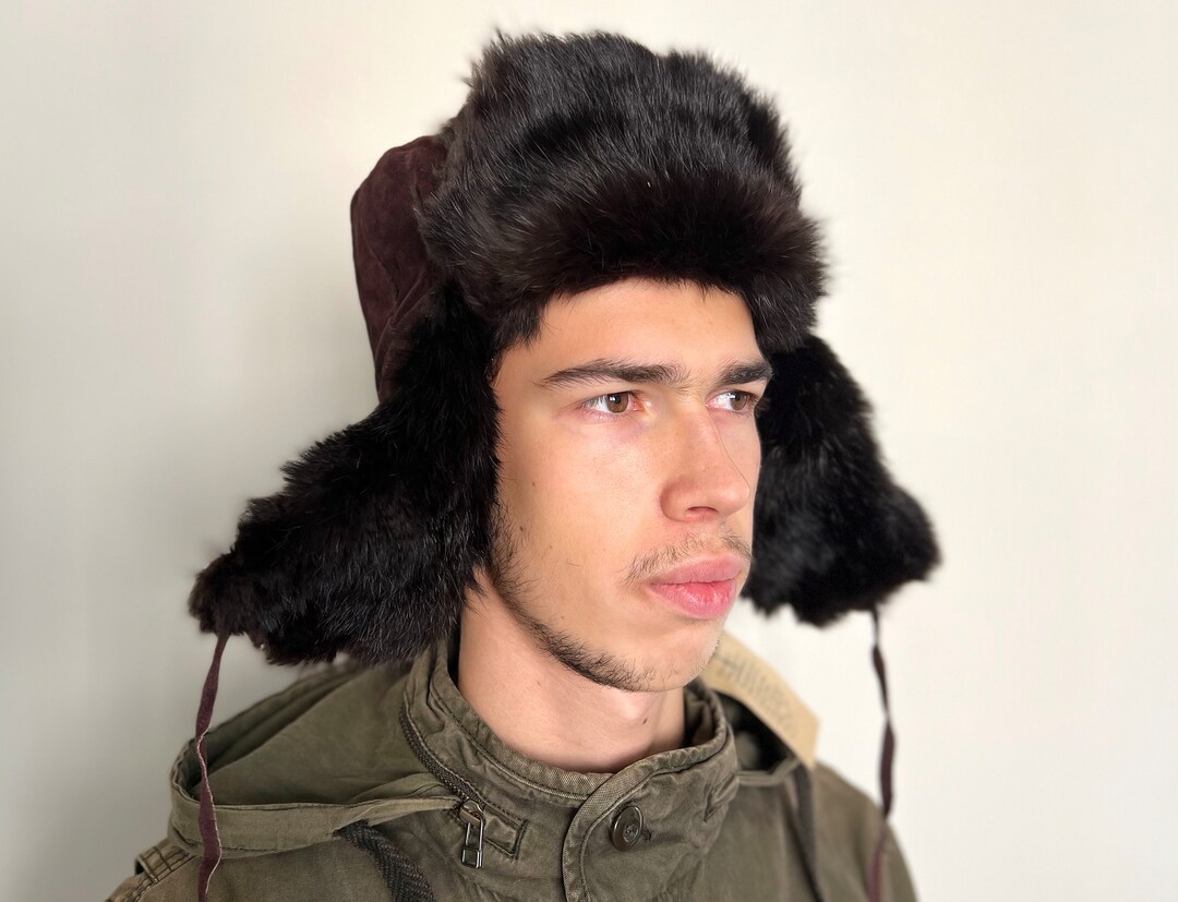 Soviet Ukrainian Ushanka Cossack Real Rabbit Fur & Suede Hat ...