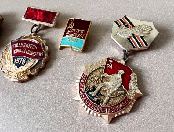 Communist Badges Set of 4 Enamel Alloy Lapel Pins Sov… - Gem