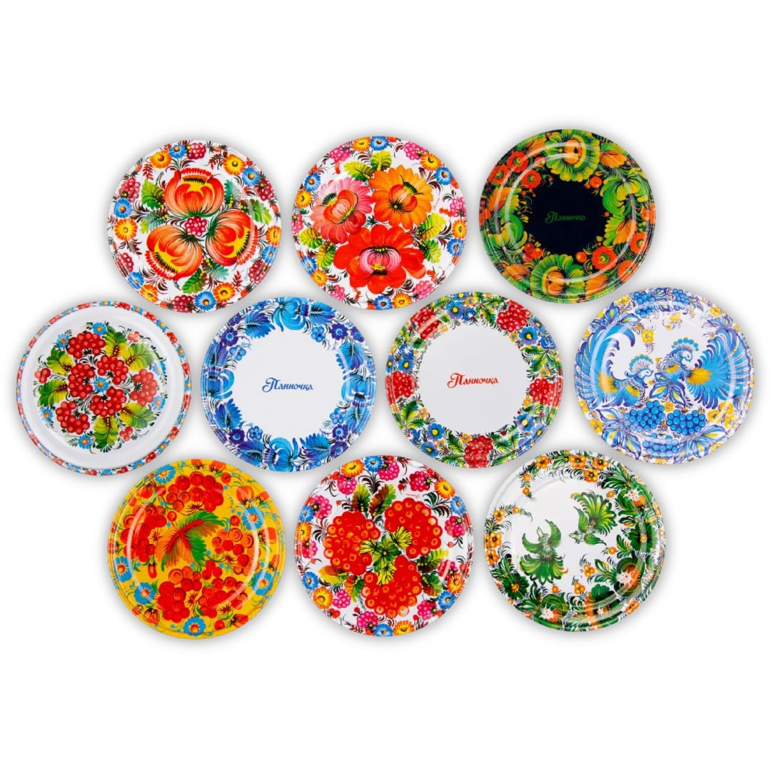 50x Ukrainian Canning Lids PANNOCHKA Petrikivka Floral Tin 82mm Retro ...