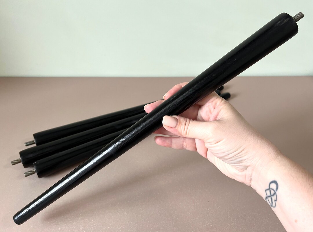 4 Vintage Table Legs, Soviet 1970s Black Lacquer Wood, Mid-century ...