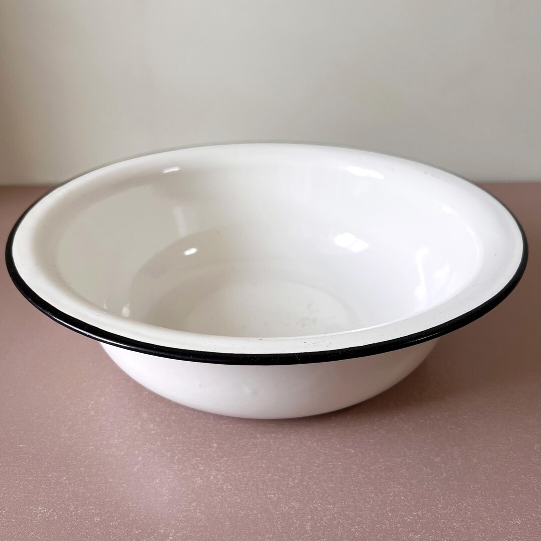 Vintage Enamel Bowl: Large White Steel Basin, Farmhouse Kitchen Decor - Etsy