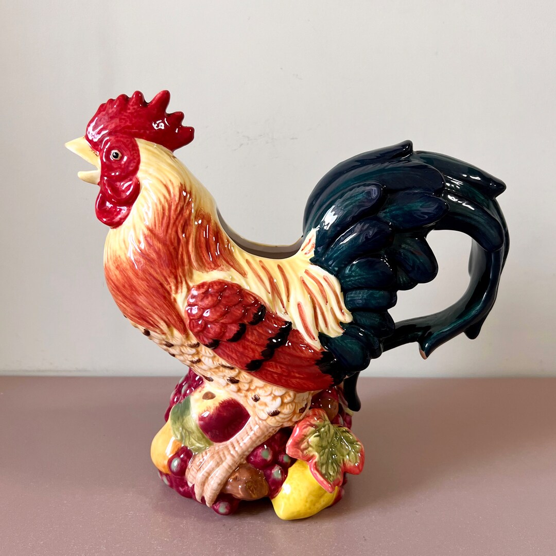 Fitz & Floyd Rooster Water Pitcher Coq Du Village 12” High Ceramic ...