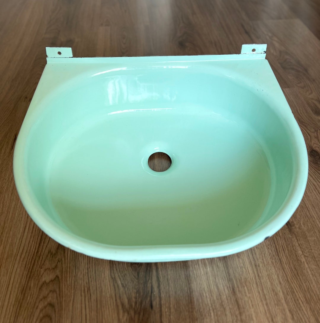 Vintage Mint Green Enamel Steel Sink Farmhouse Kitchen or Bathroom ...