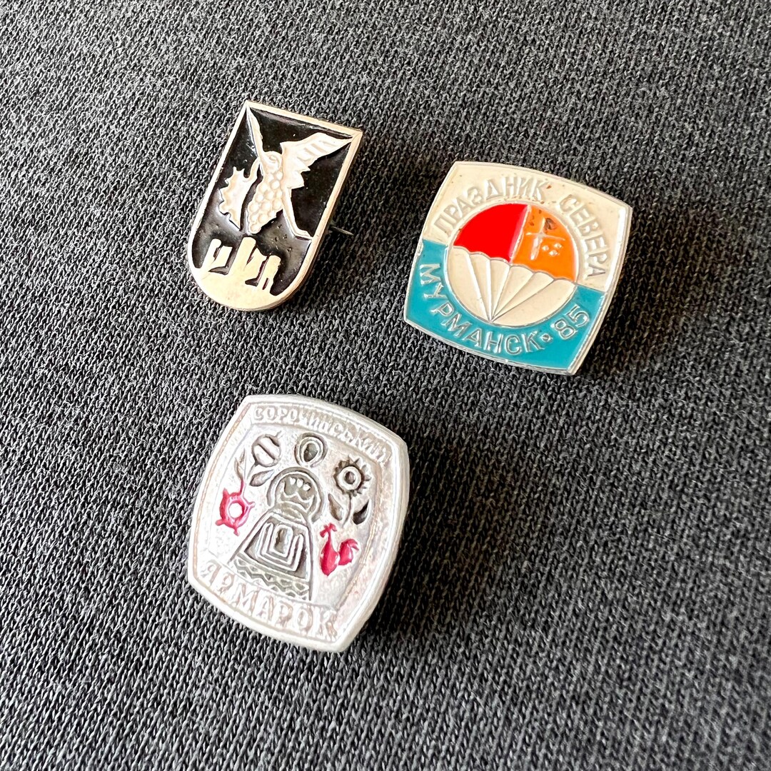 Set of 3 Soviet Enamel Badges USSR Lapel Pins Coat Pins Wine Making ...