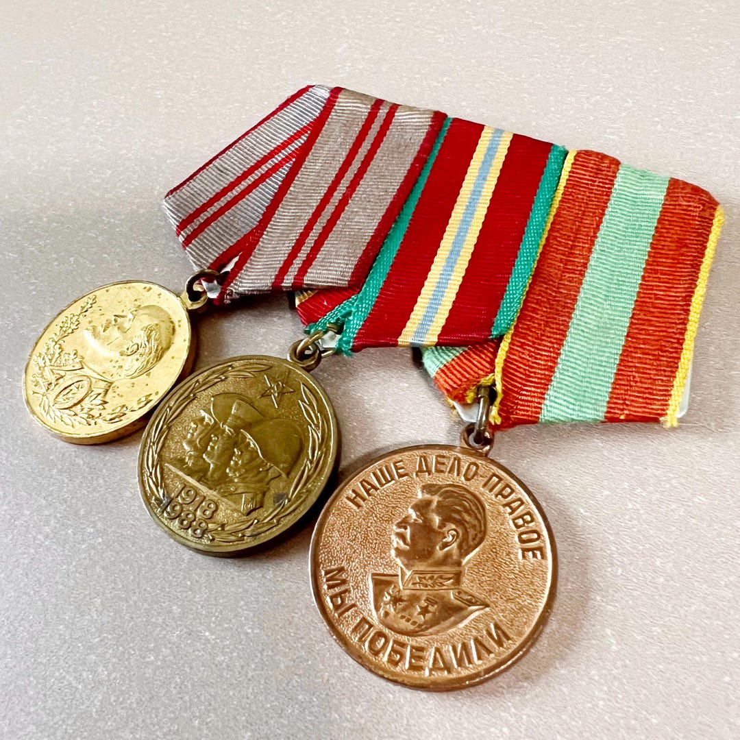 Soviet USSR Medal Set of 3 – 40 & 70 Years Jubilee + Valiant Work Award ...