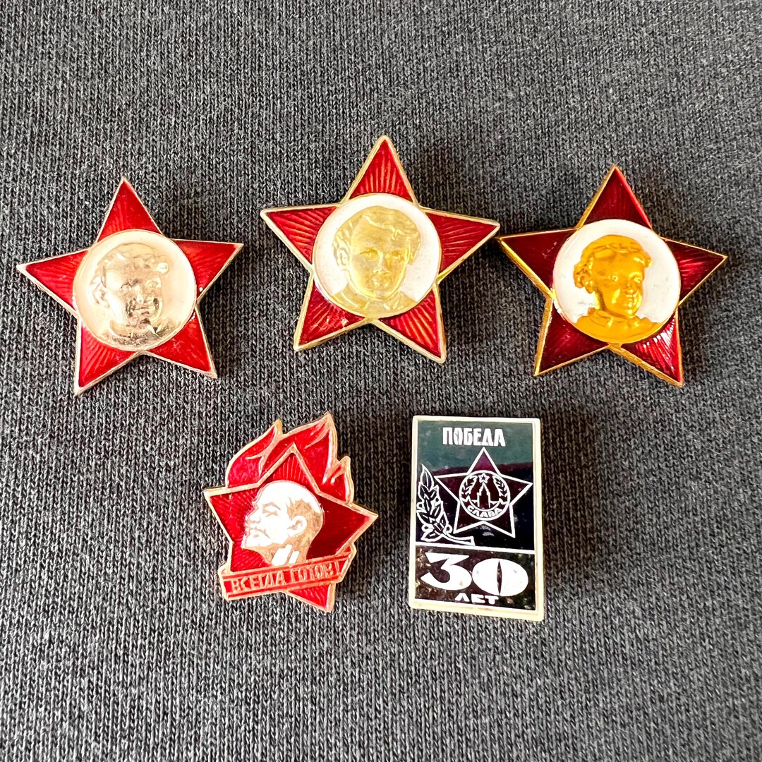 5x Soviet Communist Pioneer Enamel Badges USSR Lapel Pins World War 2 ...