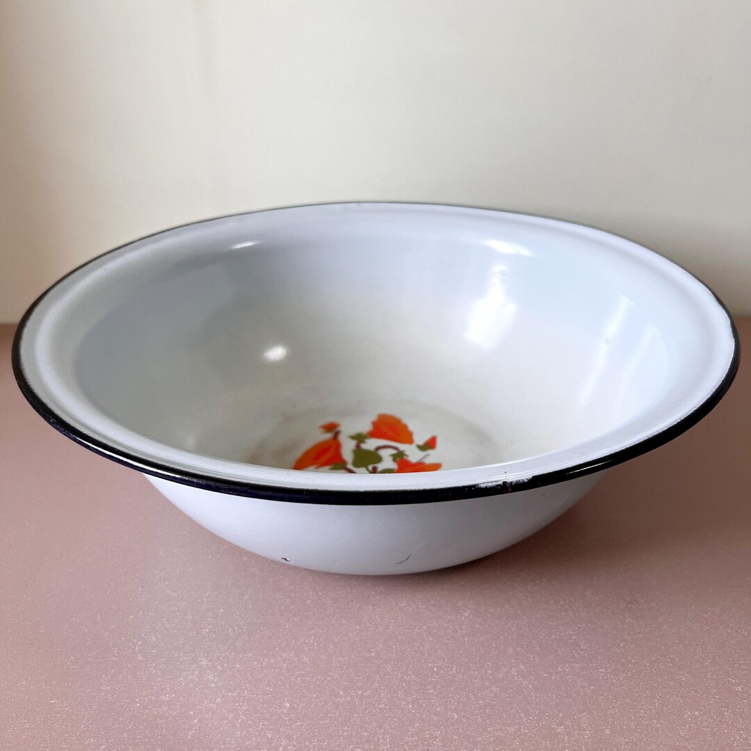 Vintage Enamel Bowl Large Blue Metal Basin 1950s Soviet Farmhouse ...
