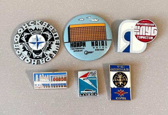 Set of 6 Soviet Tourist Enamel Pins Badges, USSR Lape… - Gem