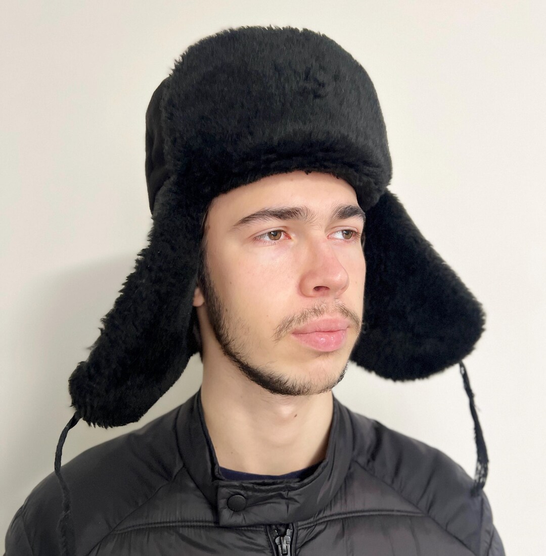 Ushanka Cossack Black Faux Fur Hat, Vintage Winter 57 Cm, Soviet ...