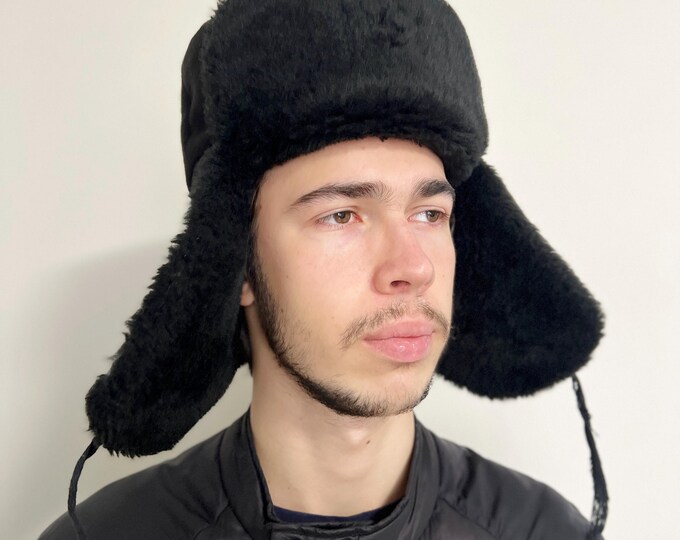 Ushanka Cossack Black Faux Fur Hat, Vintage Winter 57 Cm, Soviet ...