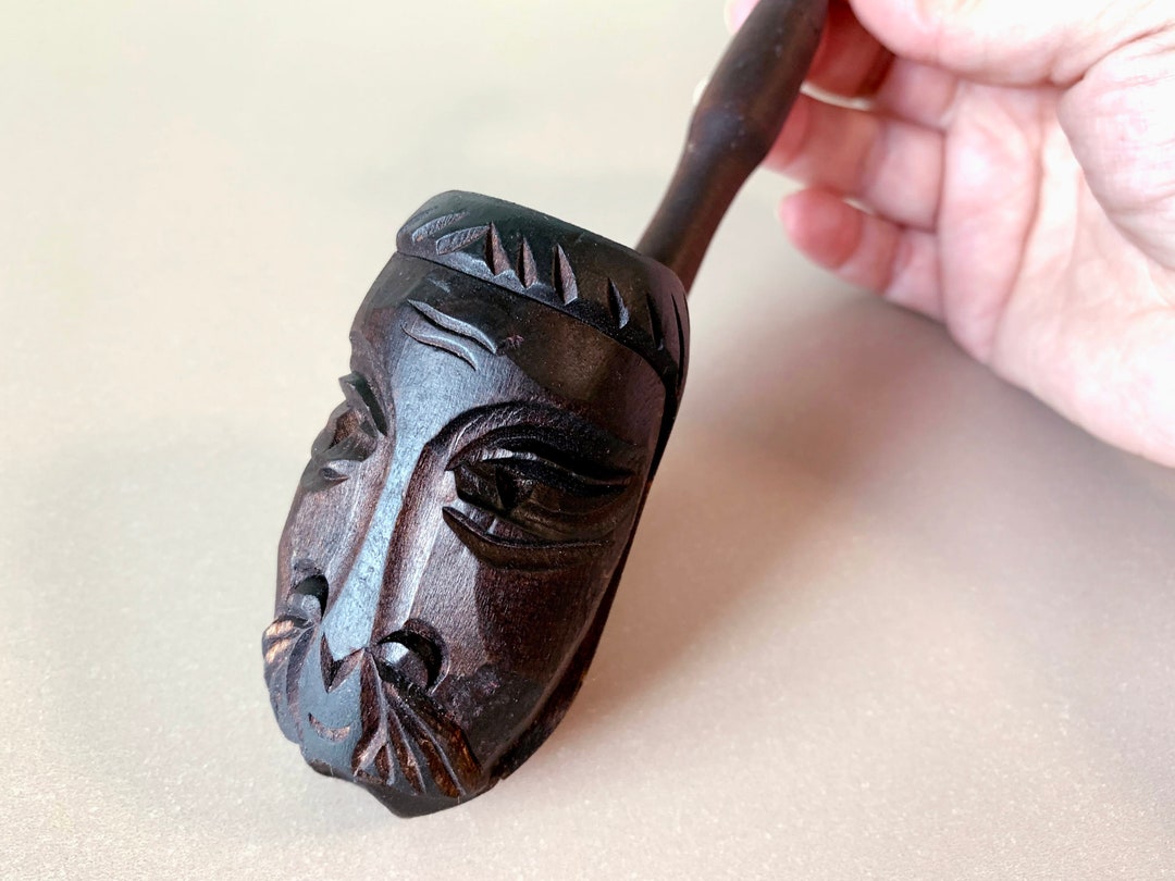 Soviet Ukraine Carved Wood Folk Art Cossack Mans Face Smoking Pipe for ...