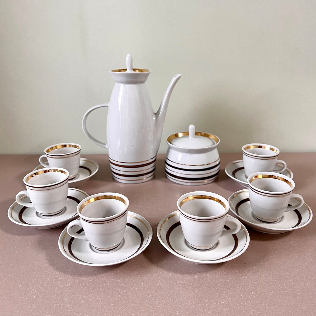 Soviet Porcelain Ceramic Coffee Set for Six Mid Century Modern Coffee ...
