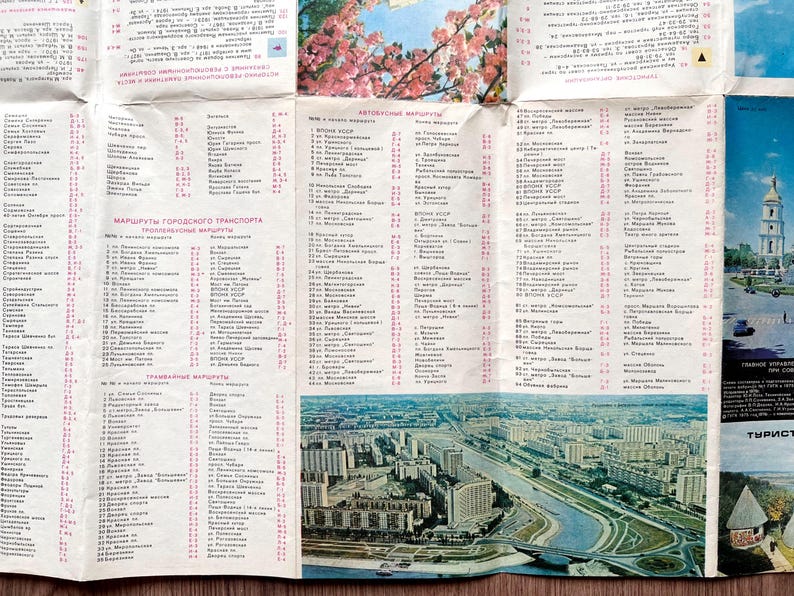 Soviet Kyiv Tourist Map 1976 Vintage USSR Folded Travel Map Kyiv City ...