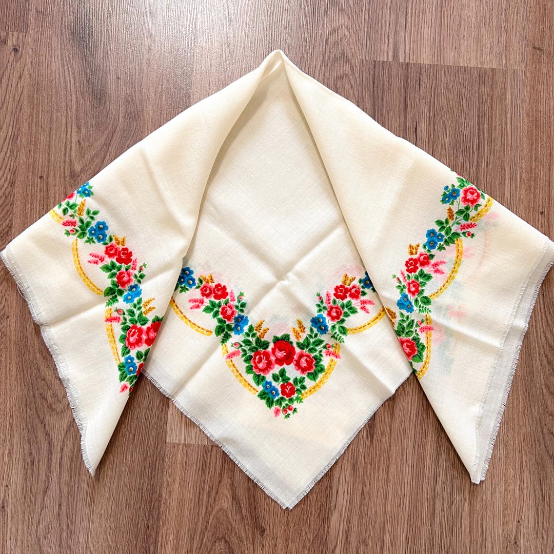 Vintage Ukrainian Kokum Shawl 1980s Soviet Floral Scarf Slavic Folk ...