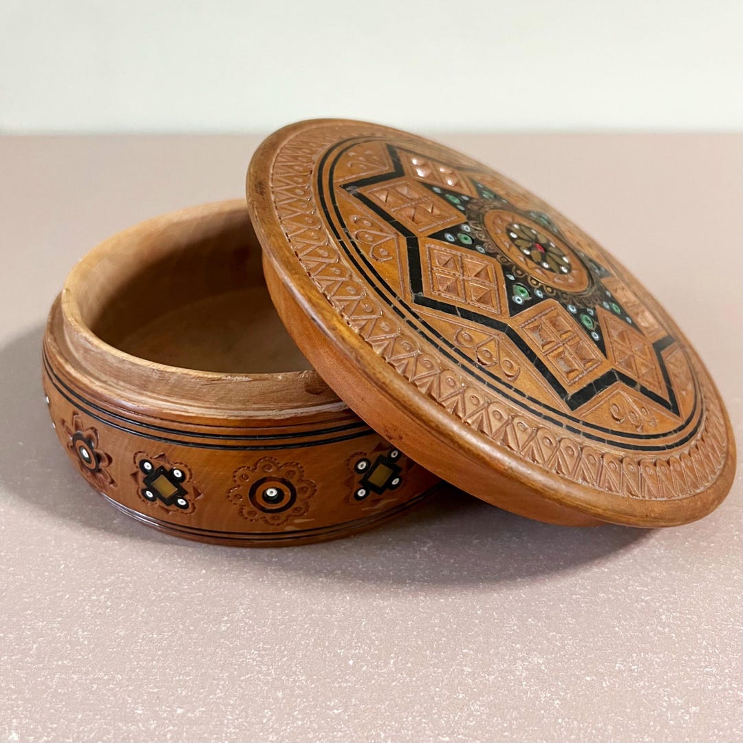Vintage Hutsul Mosaic Box 1980s Ukrainian Carved Wood Keepsake Bead ...
