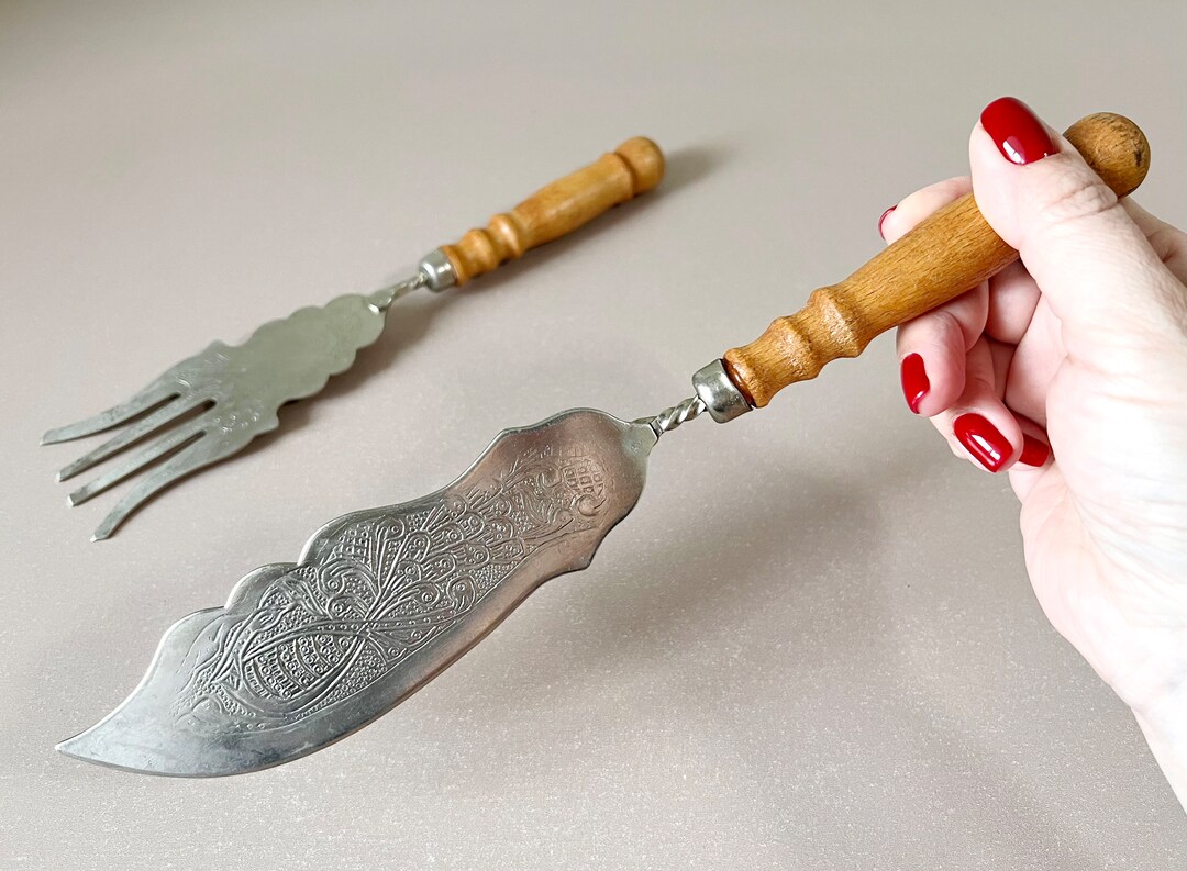 Soviet Ornate Filigree Serving Utensils, Pair of Dessert Fork & Spatula ...