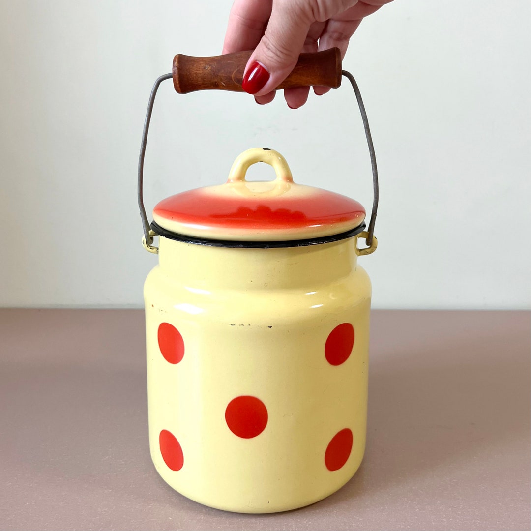 Soviet Yellow Polka Dot Enamelware Milk Can Bidon Jug Vintage Canister ...