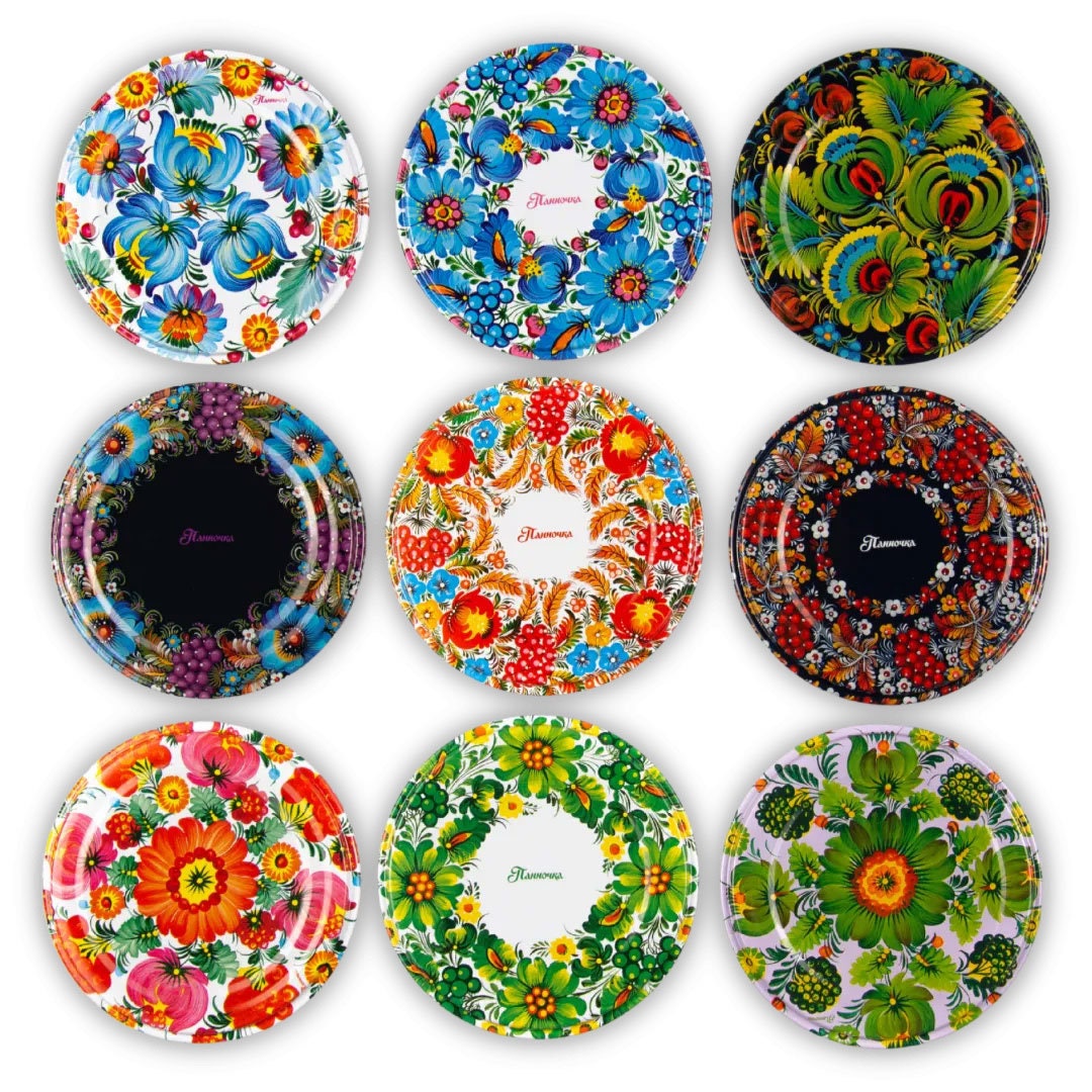 50x Ukrainian Canning Lids PANNOCHKA Petrikivka Floral Tin 82mm Retro ...