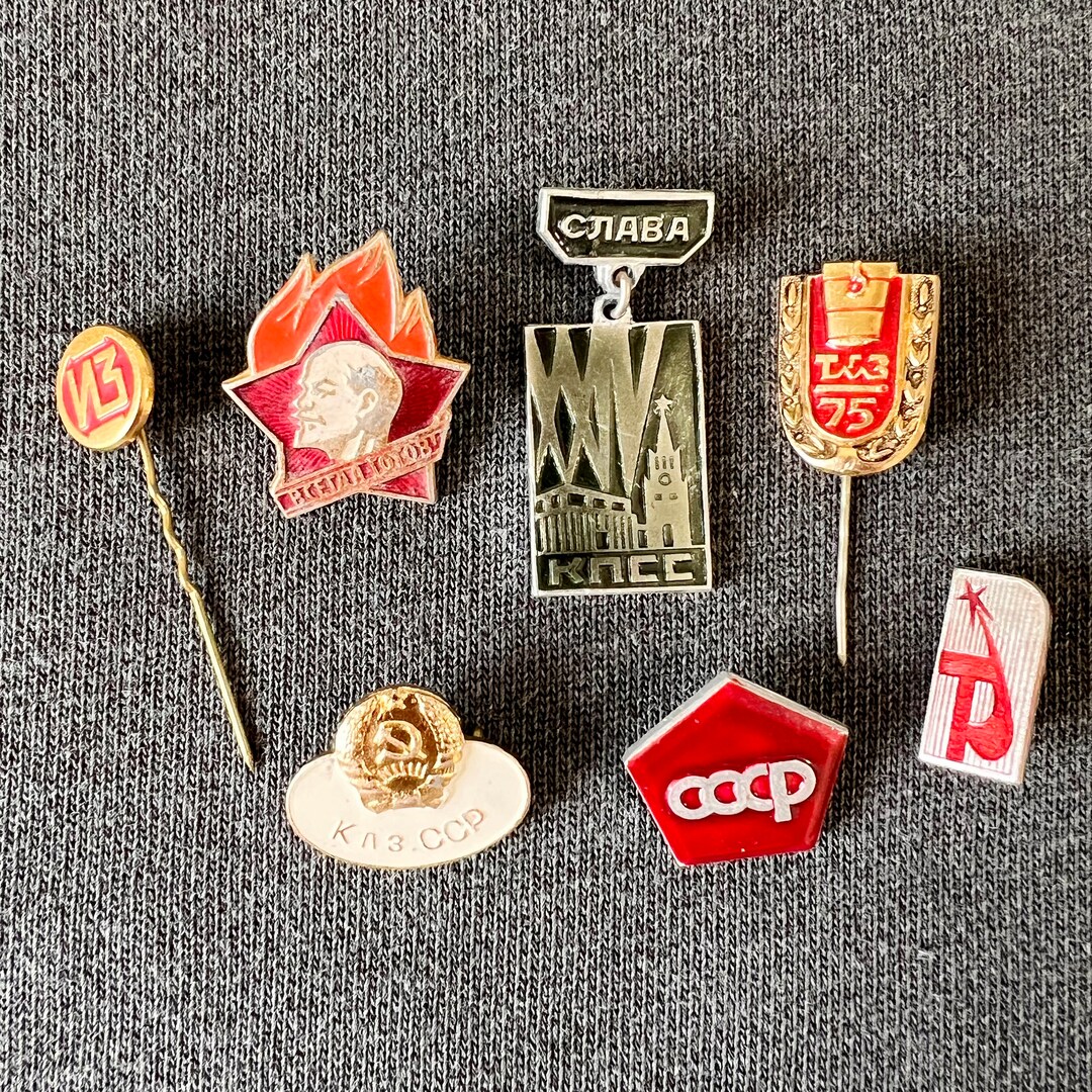 Set of 7 Soviet Communist Labor Enamel Pins Badges USSR Lapel Pins ...